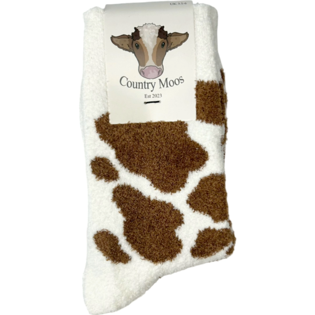 Fluffy Brown Cow Print Socks (Crew Style) – CountryMoos